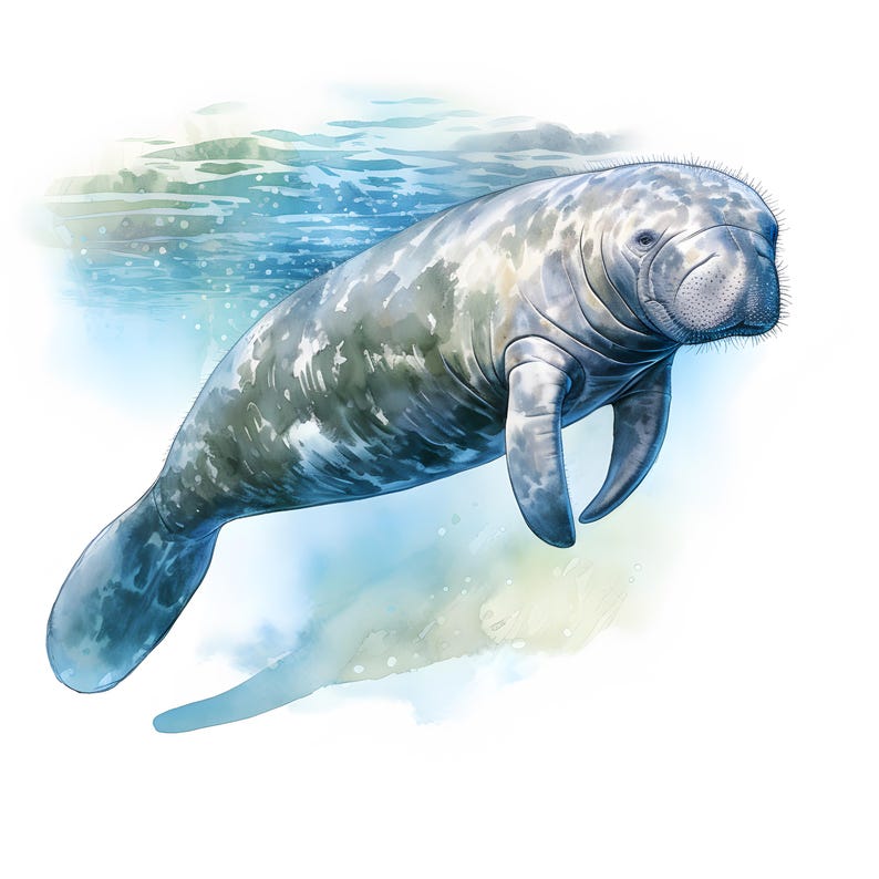 Watercolor Manatee Clipart: Sea Cow JPG Images (commercial Use) - Etsy