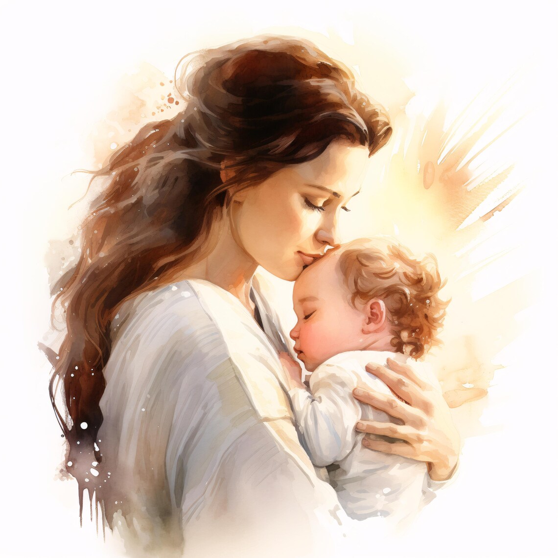 Watercolor Mother and Baby Clipart: Family Love Art (JPG Instant ...