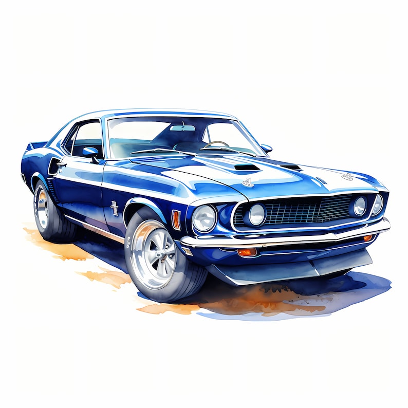 Muscle Car Clipart, American Muscle Car Images, 10 Watercolor Clip Art ...
