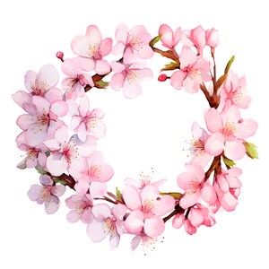 Cherry Wreath Clipart, Cherry Blossom Flowers Images, 10 Watercolor ...