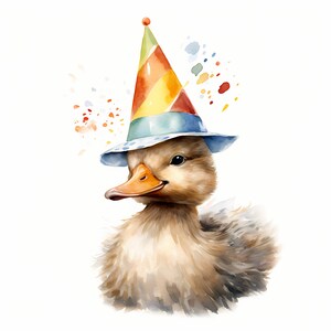 Duck Clipart, Duck With Party Hat Images, 10 Watercolor Clip Art ...