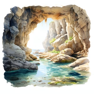 Cave Clipart, Caves Images, 10 Watercolor Clip Art, Printable Jpgs ...