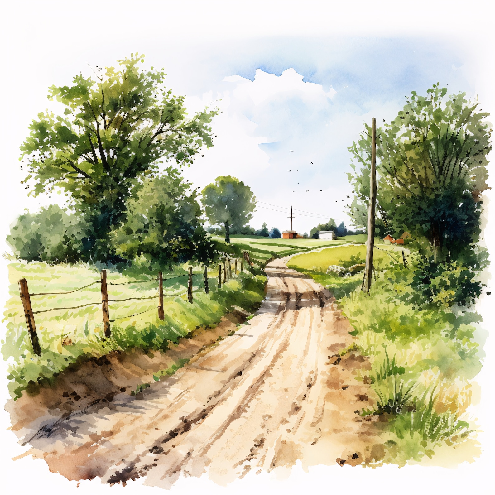 Country Lane Clipart, Spring Path Images, 10 Watercolor Clip Art ...