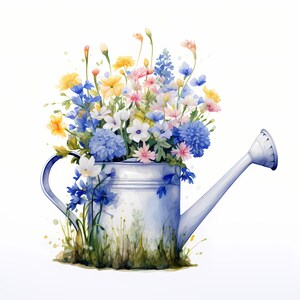 Watering Can Clipart, Watering Can With Flowers Images, 10 Watercolor ...