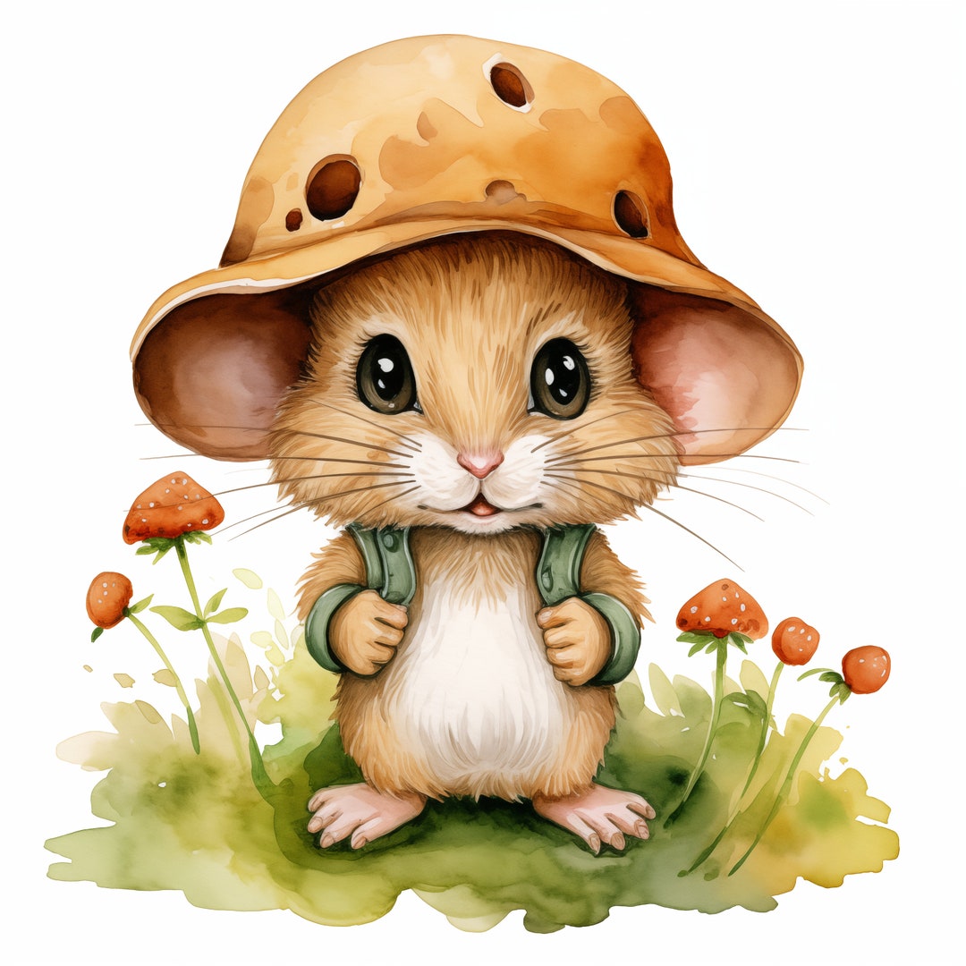 Baby Mouse Clipart, Mouse in Hat Images, 10 Watercolor Clip Art ...
