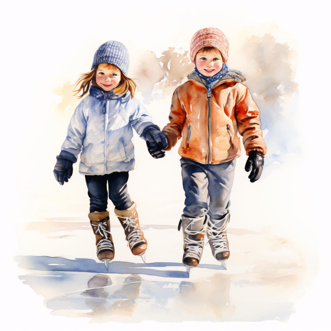 Ice Skating Clipart, Winter Kids Sport Images, 10 Watercolor Clip Art ...