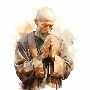 Monk Praying Clipart, Priest Praying Images, 10 Watercolor Clip Art ...