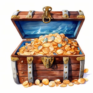 Watercolor Treasure Chest Clipart: Pirate Images (JPG Digital Download ...