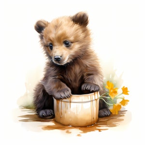Bear Cub With Honeypot Clipart, Bear Honey Images, 10 Watercolor Clip ...