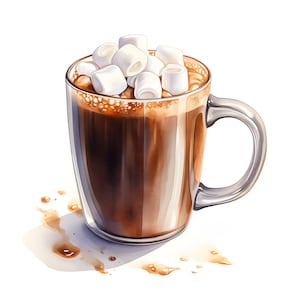 Watercolor Hot Chocolate Clipart: Marshmallow Drink Images (jpgs ...