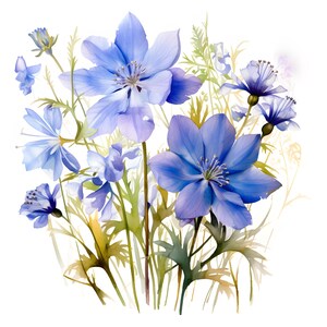 Blue Wildflowers Clipart, Blue Wild Flowers Images, 10 Watercolor Clip ...