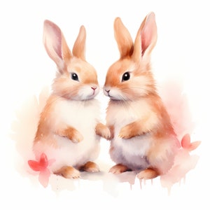 Love Bunny Clipart, Valentines Rabbits Images, 10 Watercolor Clip Art ...
