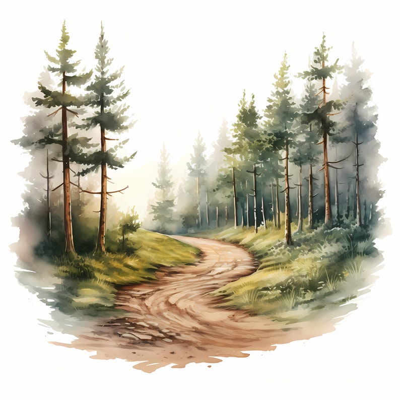 Forest Path Clipart, Path in Woods Images, 10 Watercolor Clip Art ...
