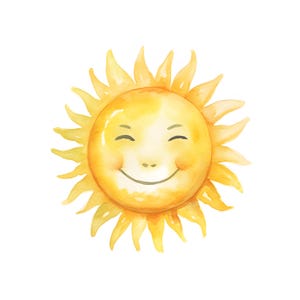 Smiling Sun Watercolor Clipart: Yellow Sun Images (JPG Digital Download ...