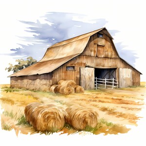 Farm Barn Clipart, Barn With Hay Images, 10 Watercolor Clip Art ...