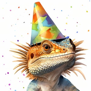 Funny Lizard Clipart, Reptile With Party Hat Images, 10 Watercolor Clip ...