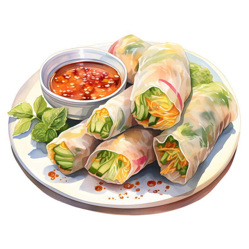 Watercolor Veggie Spring Rolls Clipart: Printable Jpgs (instant ...