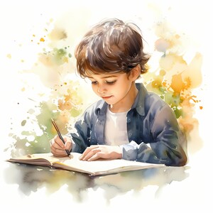 Child Writing Clipart, Back to School Images, 10 Watercolor Clip Art ...