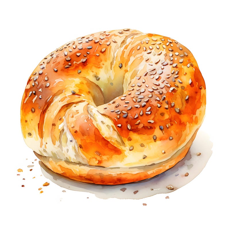Watercolor Bagel Clipart: Printable Bakery Art (jpgs, Commercial Use ...