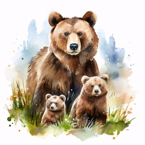 Bear Family Clipart, Mother Bear With Cubs Images, 10 Watercolor Clip ...