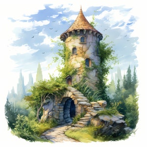 Watercolor Wizard Tower Clipart: Magical Printable Jpgs (commercial Use ...