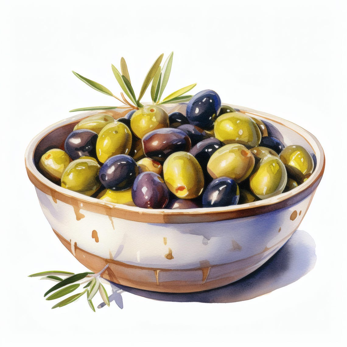 Olives Clipart, Olive Bowl Food Images, 10 Watercolor Clip Art ...