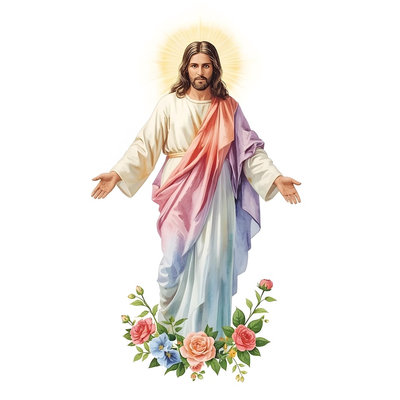 Jesus Clipart, Floral Christian Images, 10 Watercolor Clip Art ...
