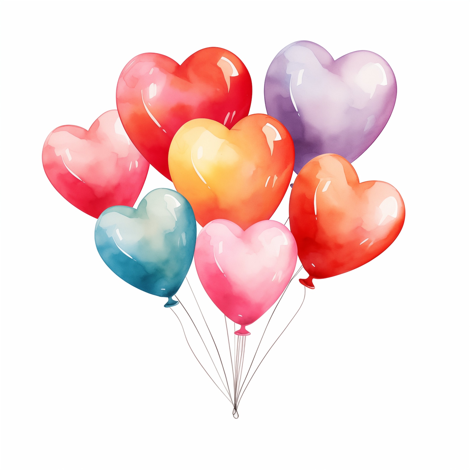 Watercolor Heart Balloons Clipart: Valentine's Day Images (JPG ...