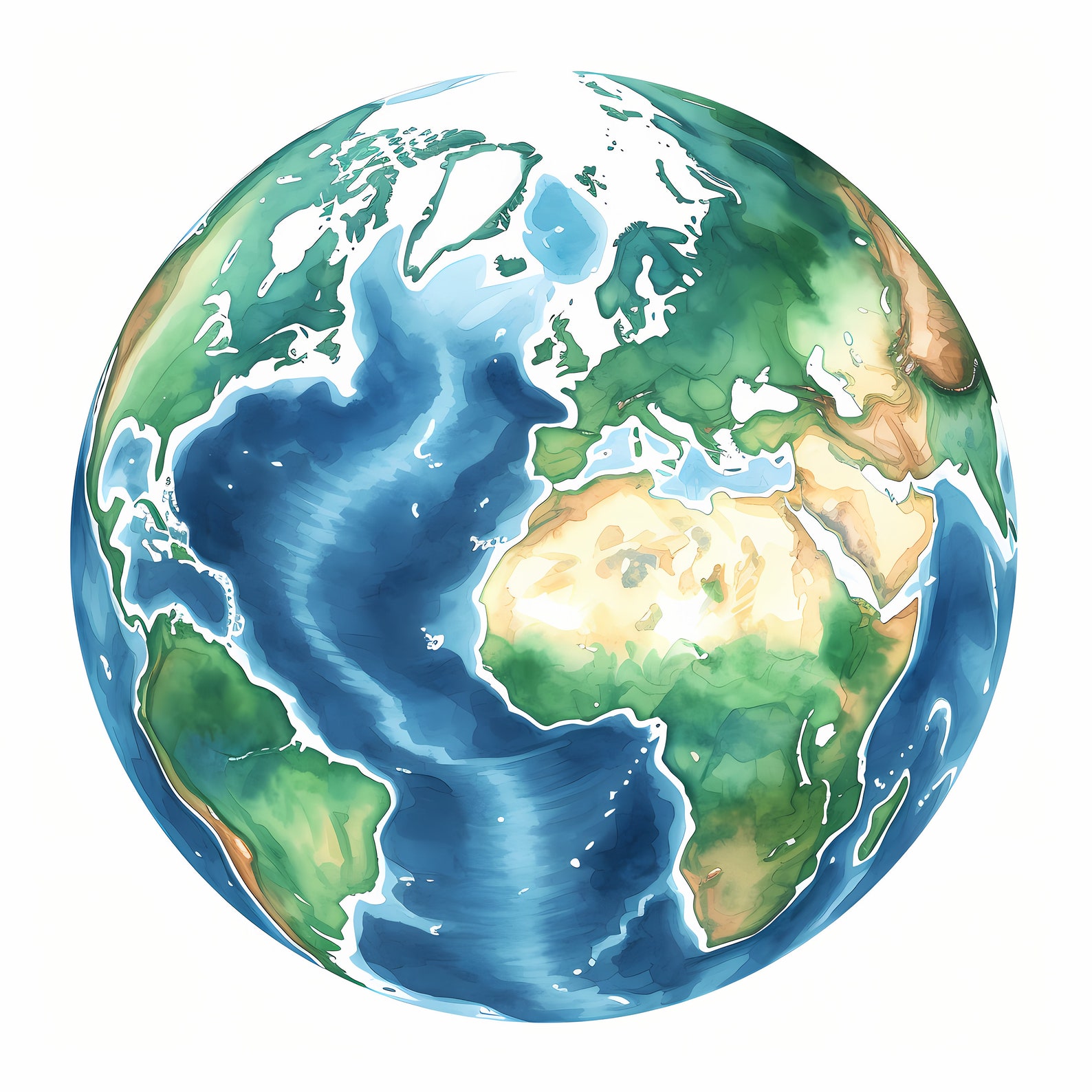 Map Globe Clipart, World Map Images, 10 Watercolor Clip Art, Printable ...