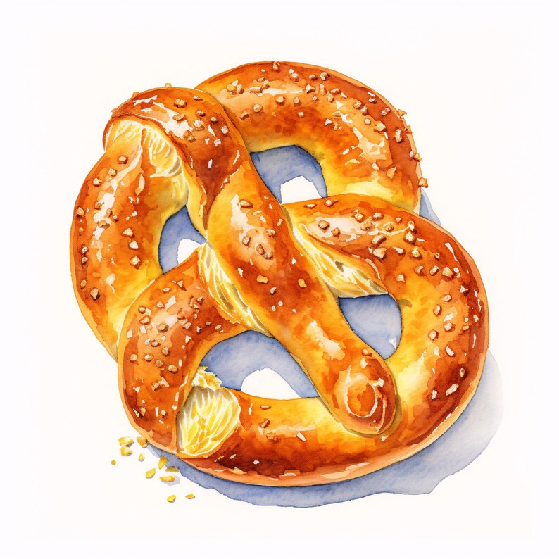 Watercolor Pretzel Clipart: Bakery Snack Food Images (commercial Use ...