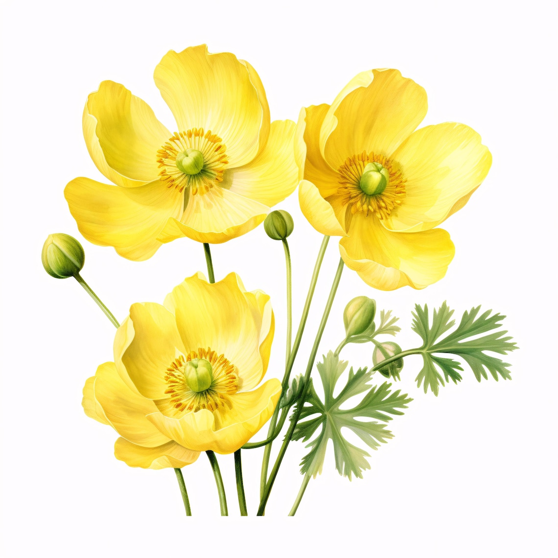 Buttercup Floral Clipart, Buttercup Floral Images, 10 Watercolor Clip ...