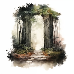 Entrance to Forest Clipart, Enchanted Forest Images, 10 Watercolor Clip ...