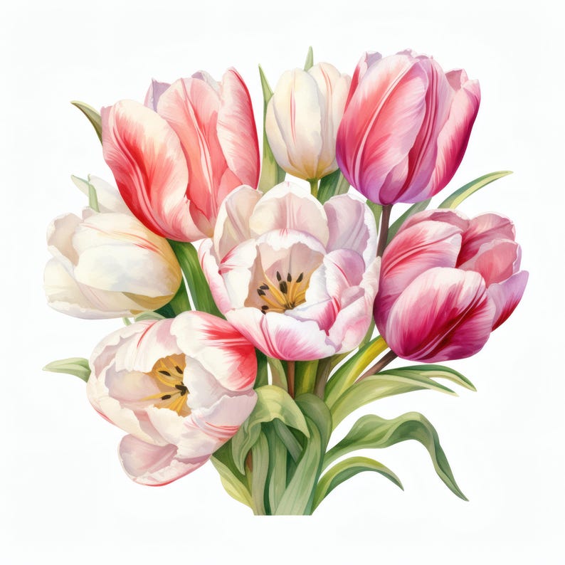 Tulips Vase Clipart, Spring Flowers Images, 10 Watercolor Clip Art ...