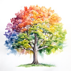 Watercolor Rainbow Tree Clipart: Colorful Tree Images (jpgs, Commercial ...
