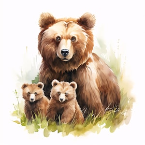 Bear Family Clipart, Mother Bear With Cubs Images, 10 Watercolor Clip ...