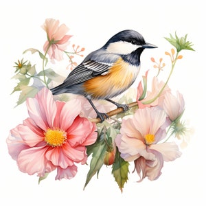 Bird With Flowers Clipart, Floral Birds Images, 10 Watercolor Clip Art ...