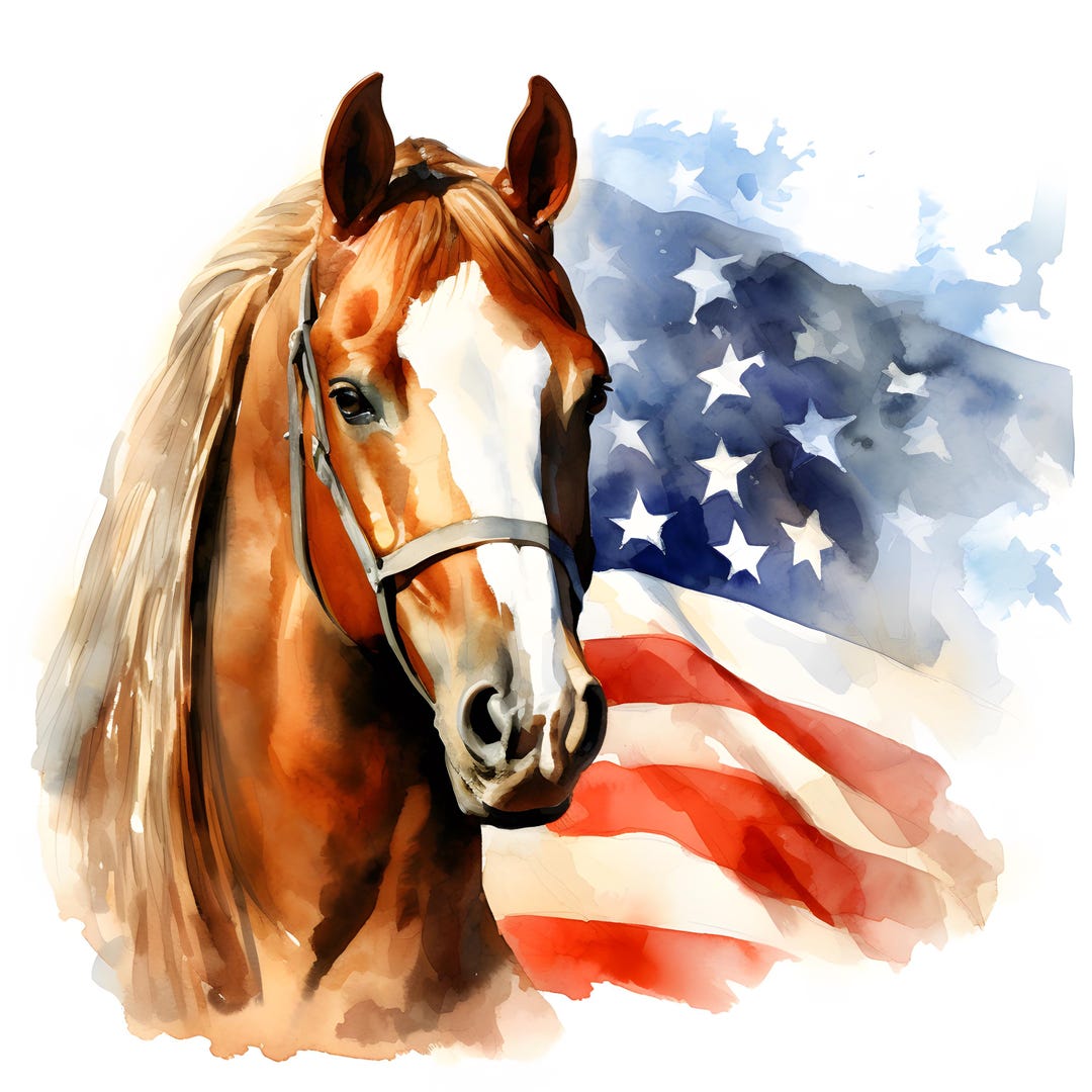 Watercolor Patriotic Horse Clipart: American Flag Jpgs (commercial Use ...