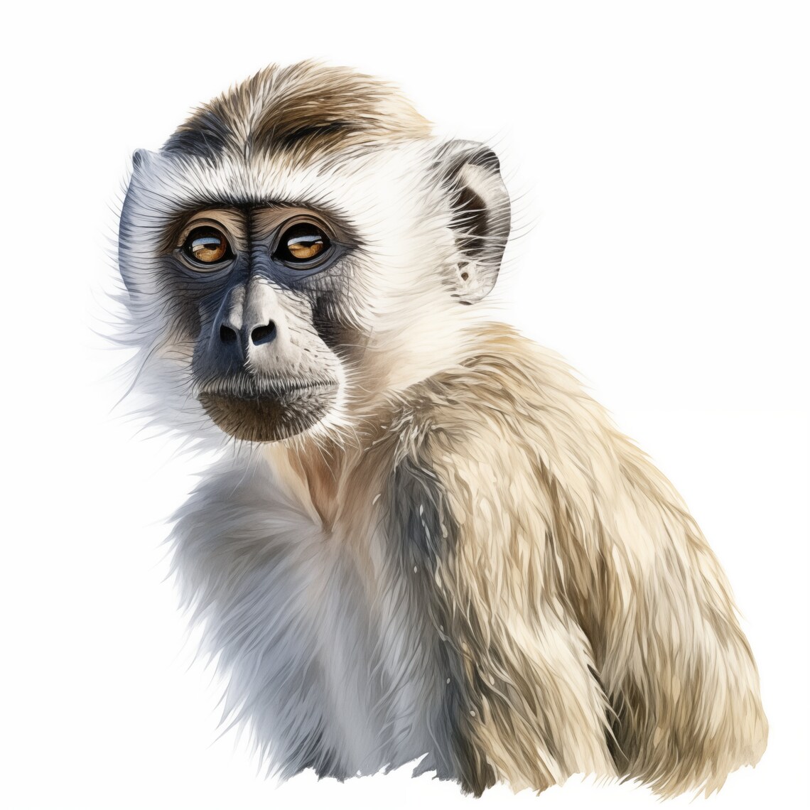 10 Vervet Monkey, Vervet Monkey JPG, Watercolor Clipart, High Quality ...