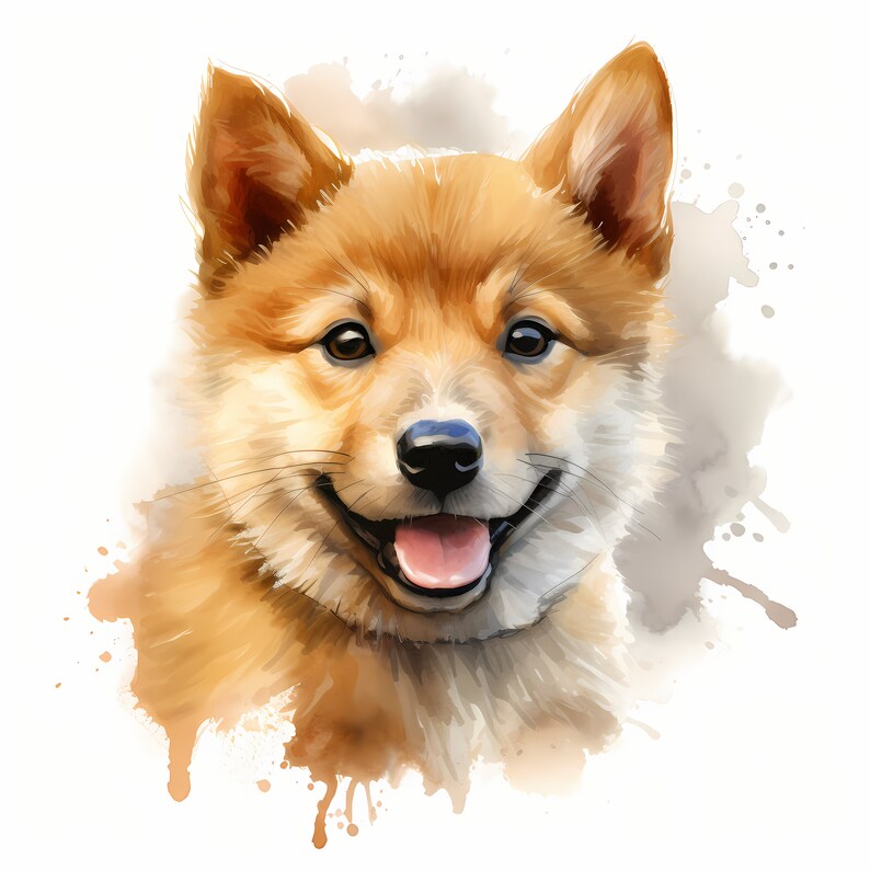 10 Finnish Spitz, Puppy Dog, Finnish Hunting Dog JPG, Watercolor ...