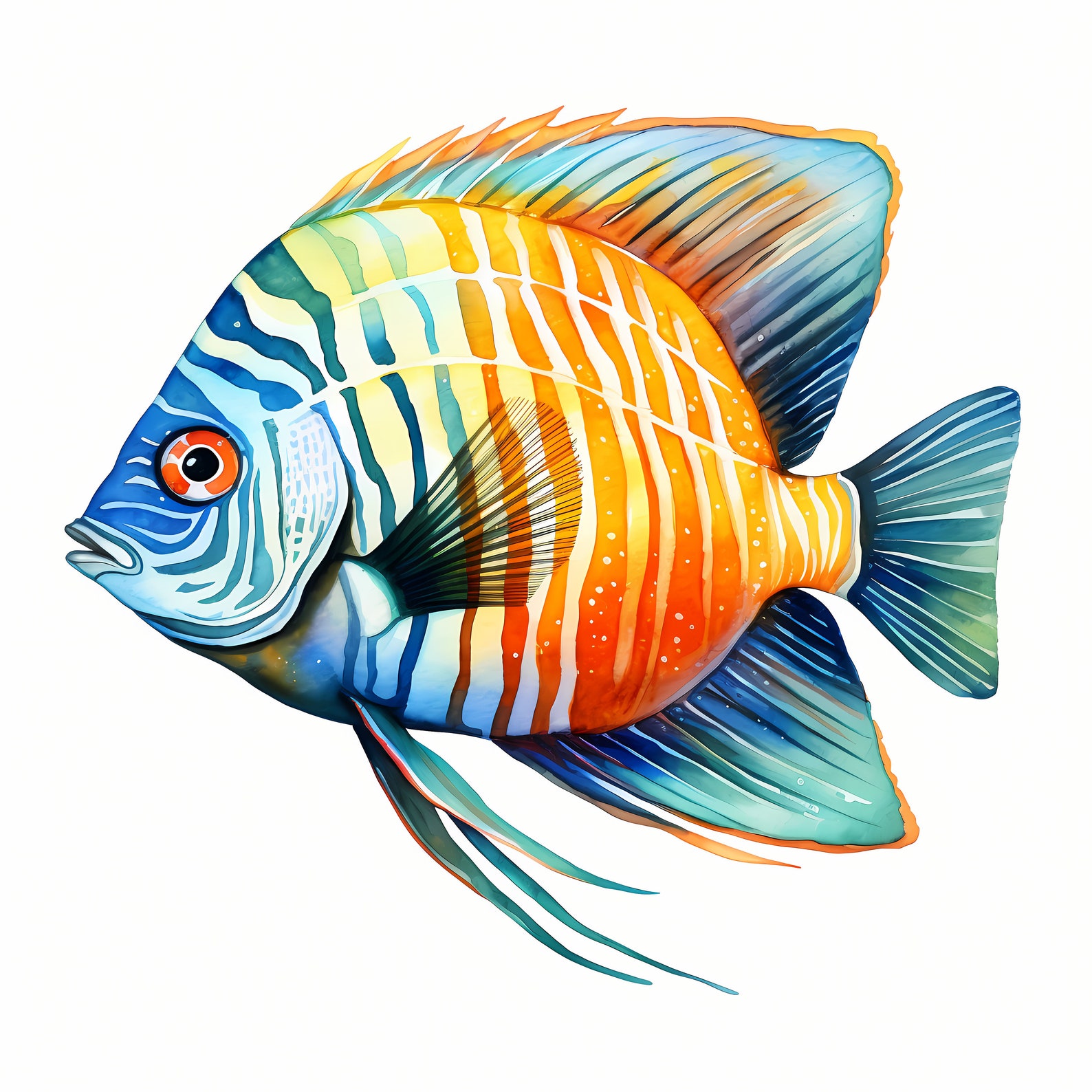 Watercolor Tropical Fish Clipart: Aquarium JPG Images (commercial Use ...