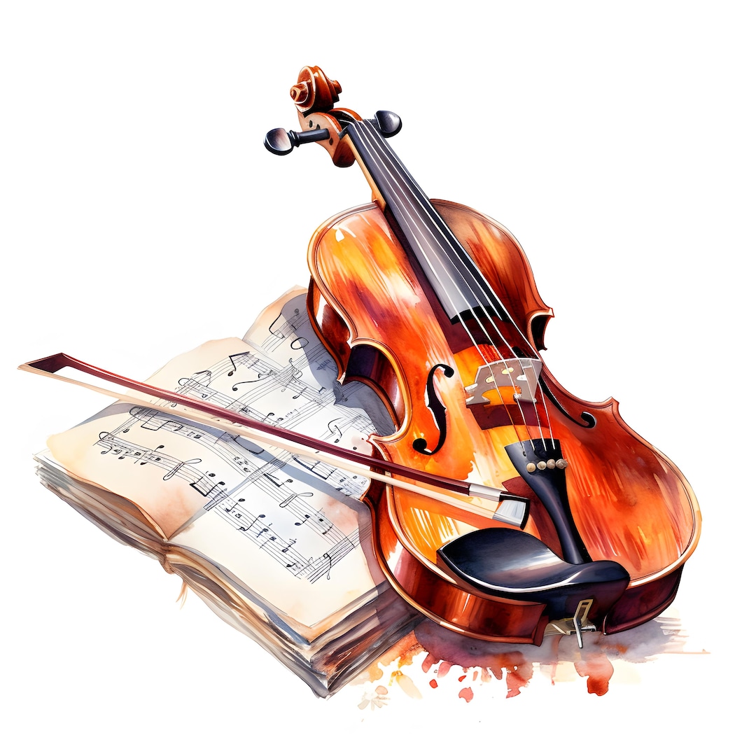 Violin With Music Notes Clipart, Vintage Violin Images, 10 Watercolor ...