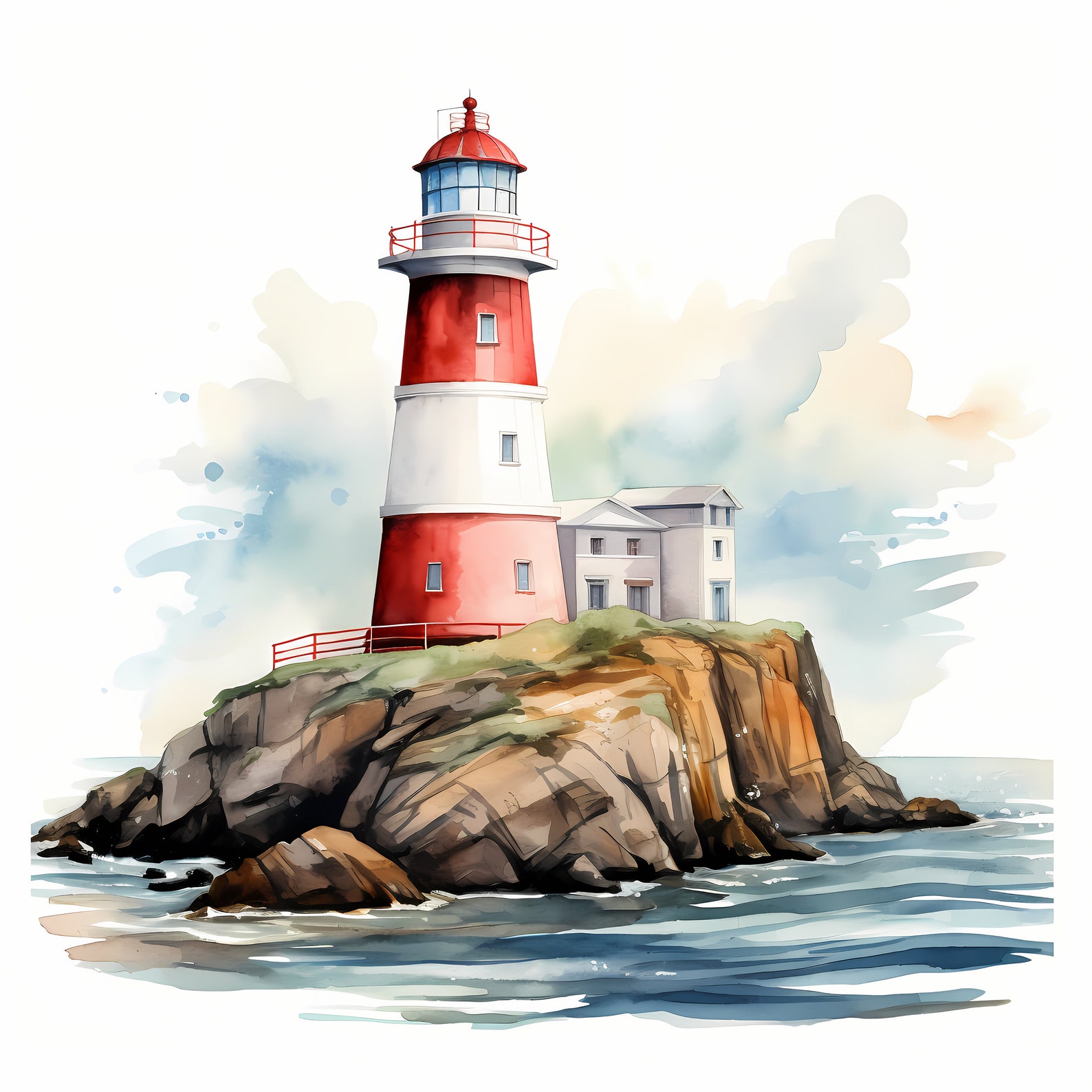 Lighthouse Clipart, Lighthouse in Storm Images, 10 Watercolor Clip Art ...
