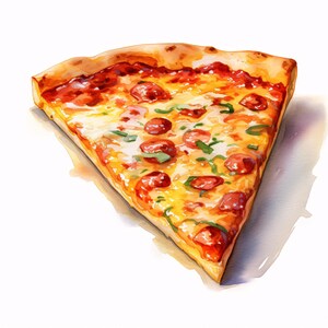 Watercolor Pizza Clipart: 10 JPG Food Images, Commercial Use (instant ...