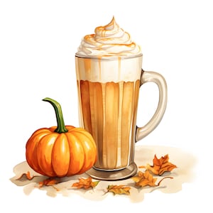 Pumpkin Spice Latte Clipart: Watercolor Coffee Art (jpgs) - Etsy