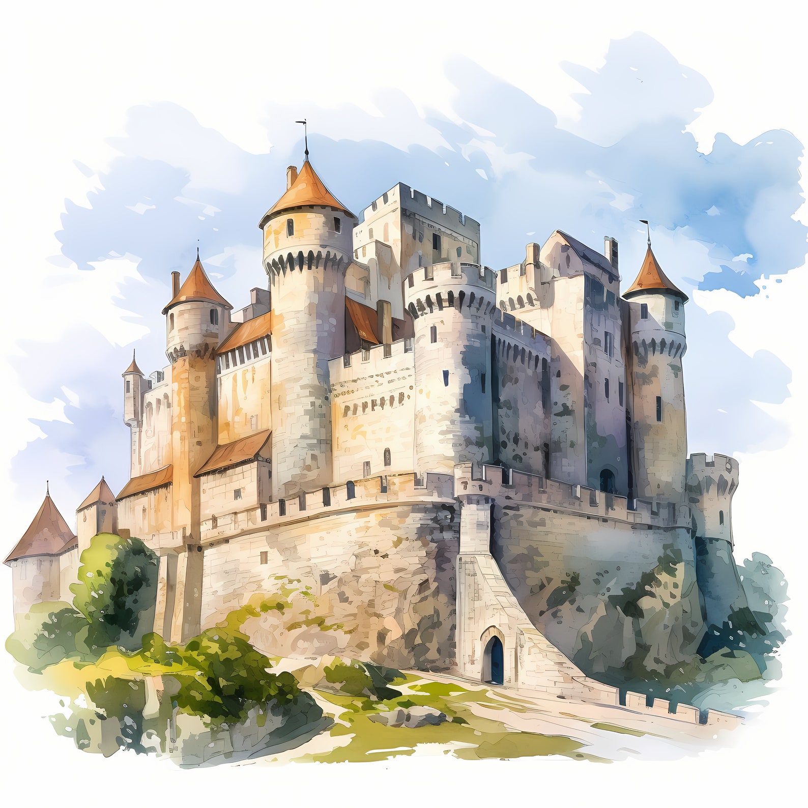 Medieval Castle Clipart, British Castles Images, 10 Watercolor Clip Art ...