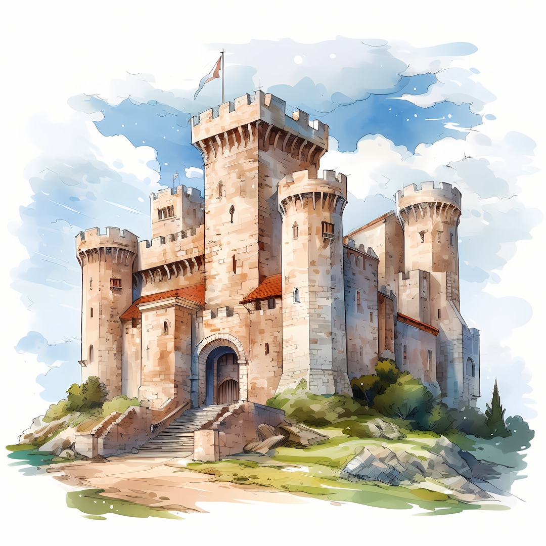 Medieval Castle Clipart, British Castles Images, 10 Watercolor Clip Art ...