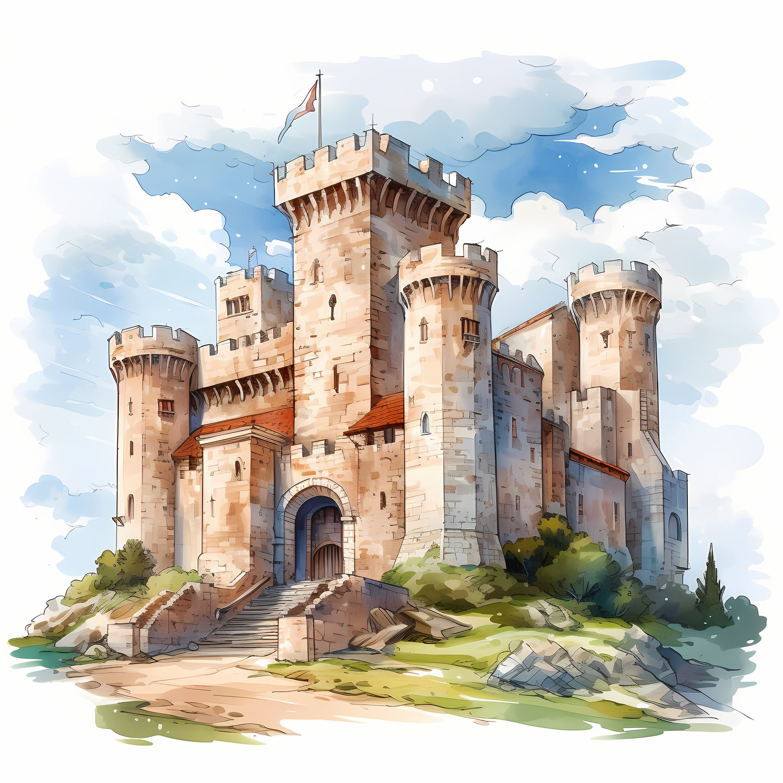 Medieval Castle Clipart, British Castles Images, 10 Watercolor Clip Art ...