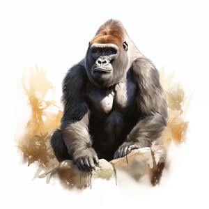 Gorilla Clipart, Great Apes Images, 10 Watercolor Clip Art, Printable ...