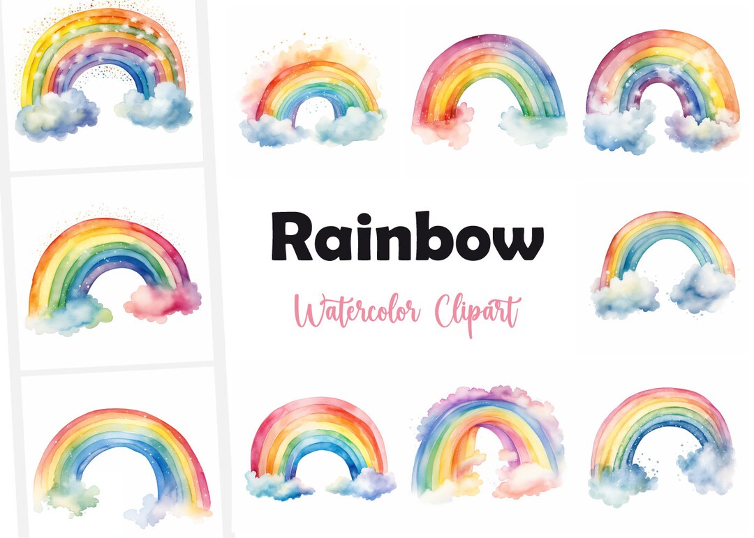 Various Rainbow, Colored Rainbow Watercolor Clipart Set With 10 JPG ...