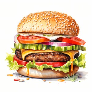 Hamburger Clipart, Tasty Burger Images, 10 Watercolor Clip Art ...